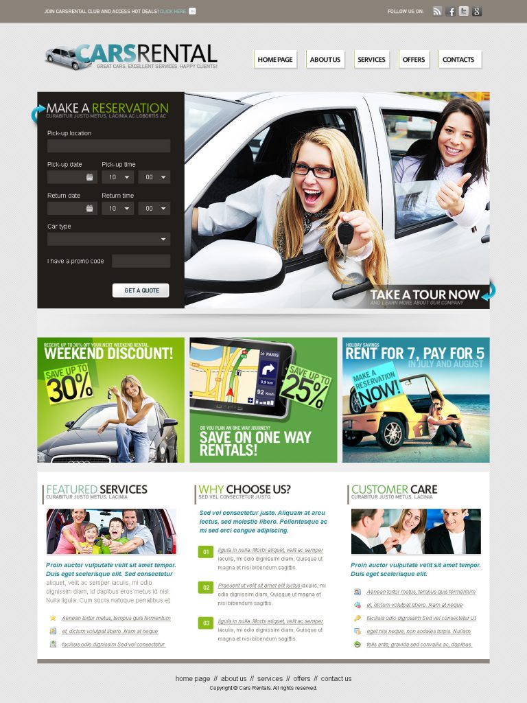 Car Rental Website Template - PSD Templates
