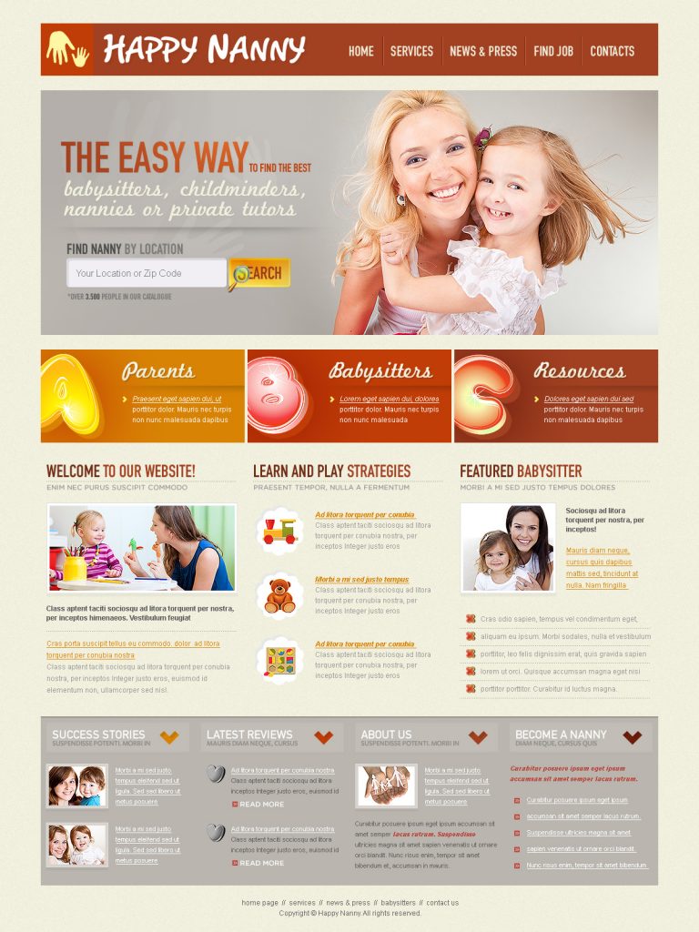 Nanny Website Template - PSD Templates